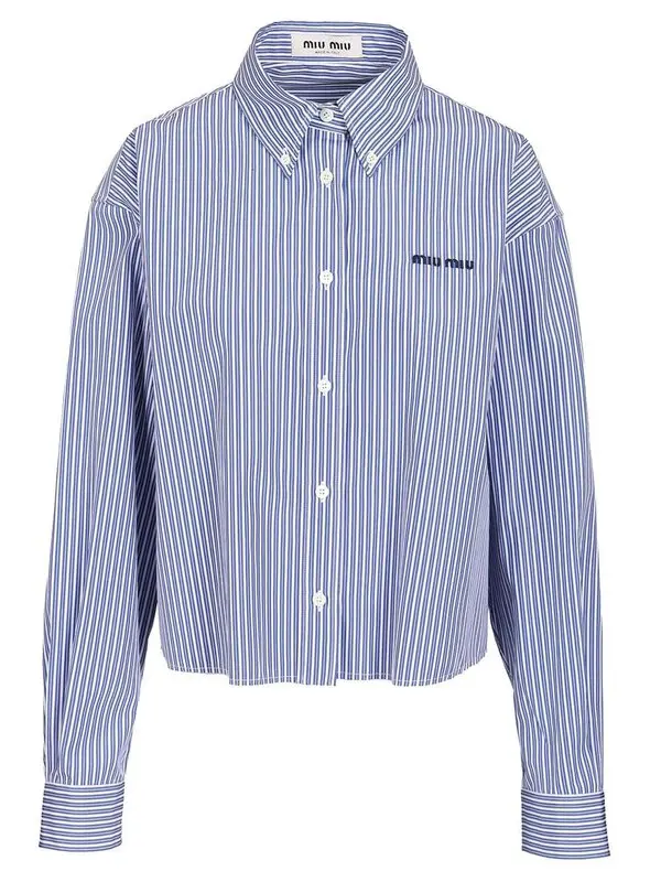 Miu Miu Poplin Shirt With Logo - Blue