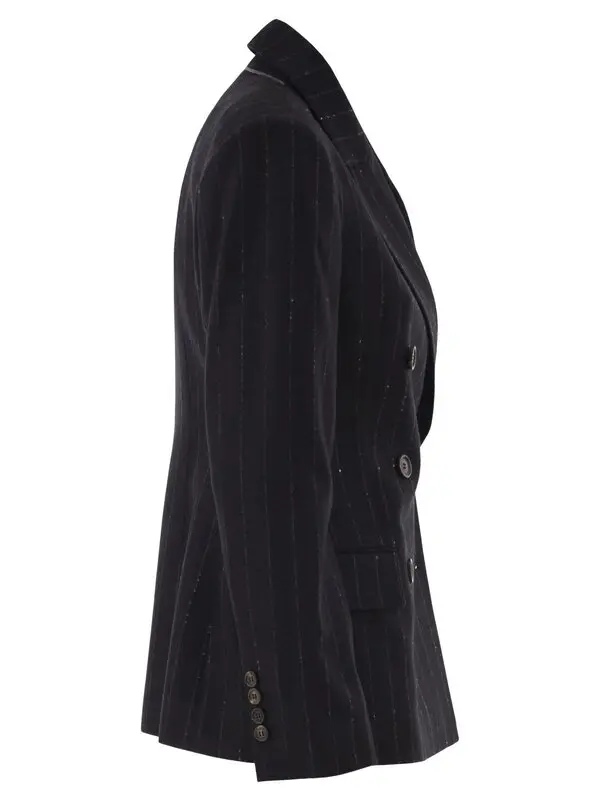 Brunello Cucinelli Double-breasted Pinstripe Blazer With Sequins