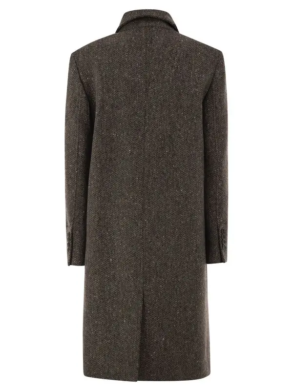 Brunello Cucinelli Double-breasted Herringbone Tweed Coat With Sequins - Brown