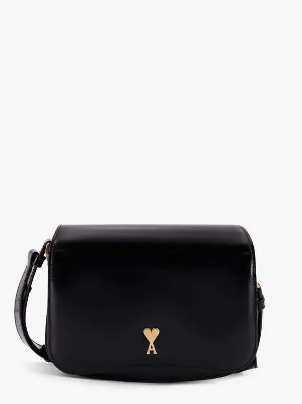 AMI Paris Leather Shoulder Bag With Metal Logo On The Front - Multicolor