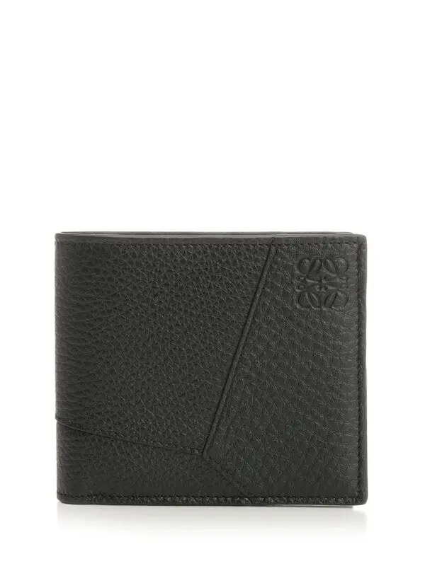 Loewe Puzzle Bifold Wallet In Grained Calfskin - Black