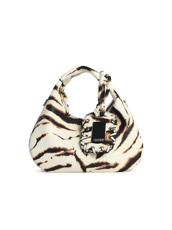 GANNI Zebra Eco Leather Mini Hobo Bag - Cream