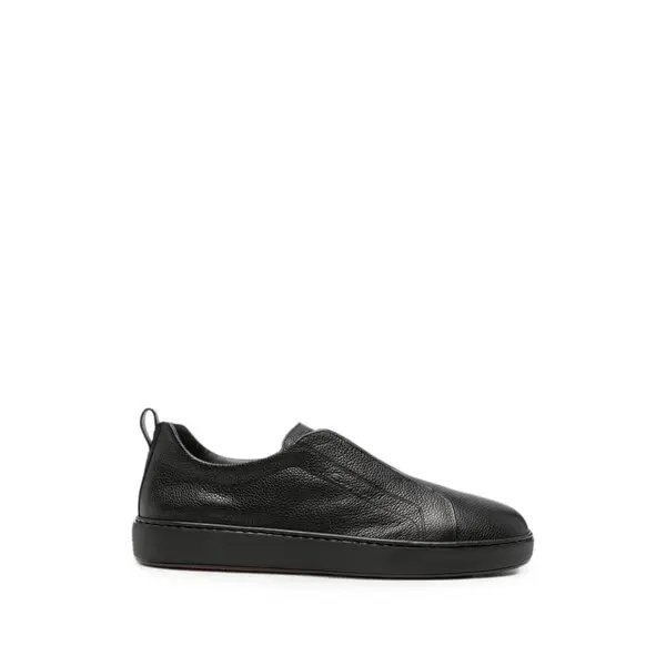 Santoni Grainy Leather Slip-on Trainers - Black