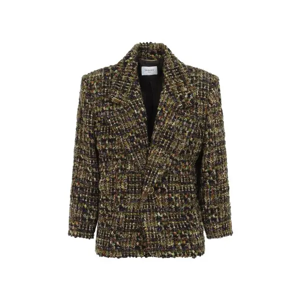Saint Laurent Certified Wool Tweed Single-breasted Jacket - Green