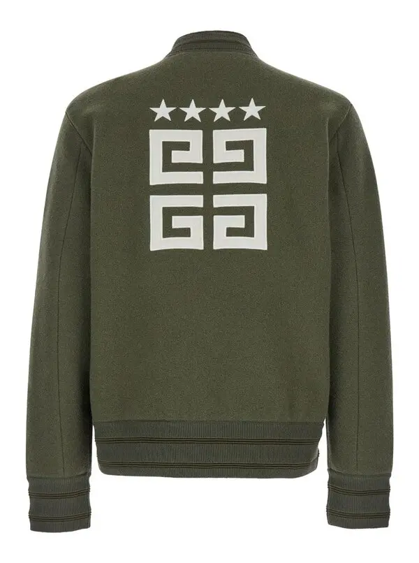 Givenchy Green Sweatshirt With Bomber Collar And 4g Logo In Wool
