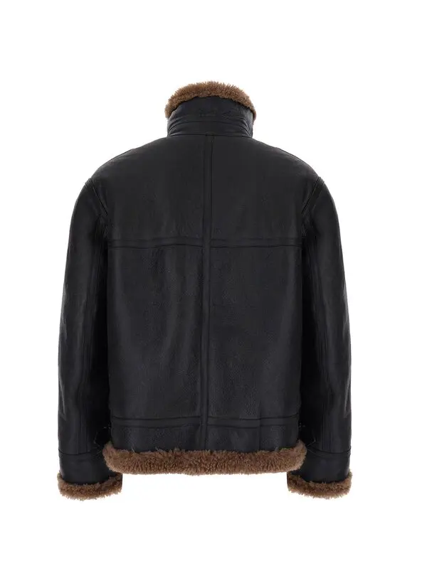 Saint Laurent Brown Jacket With Removable Collar And Shearling Lining In Leather For