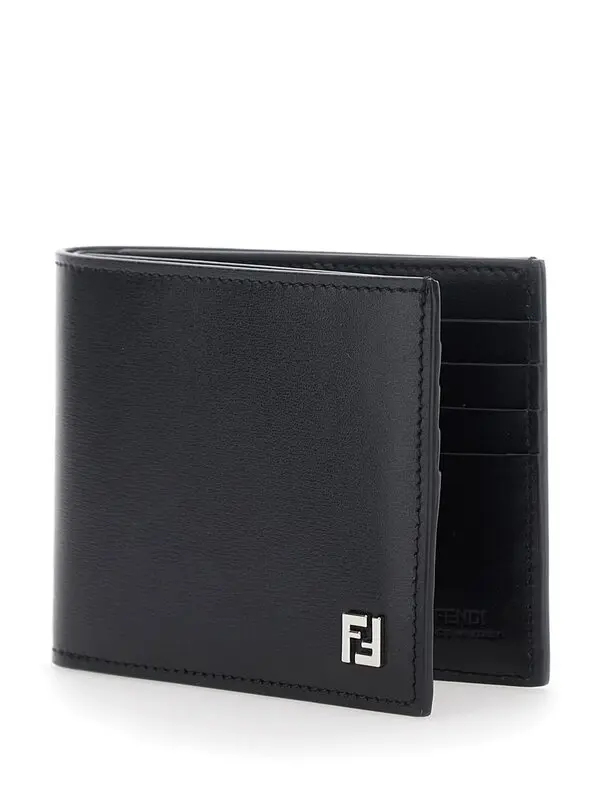 Fendi Black Wallet With Logo Plate On The Front In Leather For