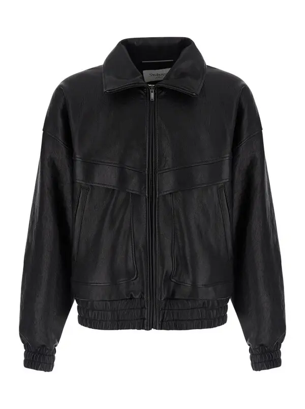 Saint Laurent Black Jacket With Classic Collar And Zip Closure On The Front In Leather For