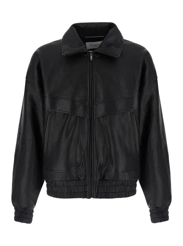 Saint Laurent Leather Jacket With Classic Collar - Multicolor