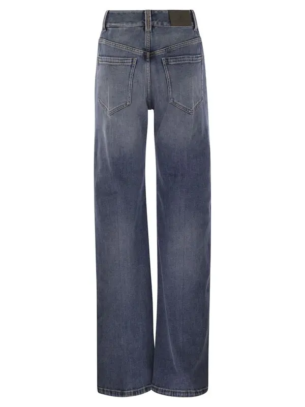 Brunello Cucinelli Contemporary Loose Trousers In Comfort Cotton Denim With Jewellery - Blue