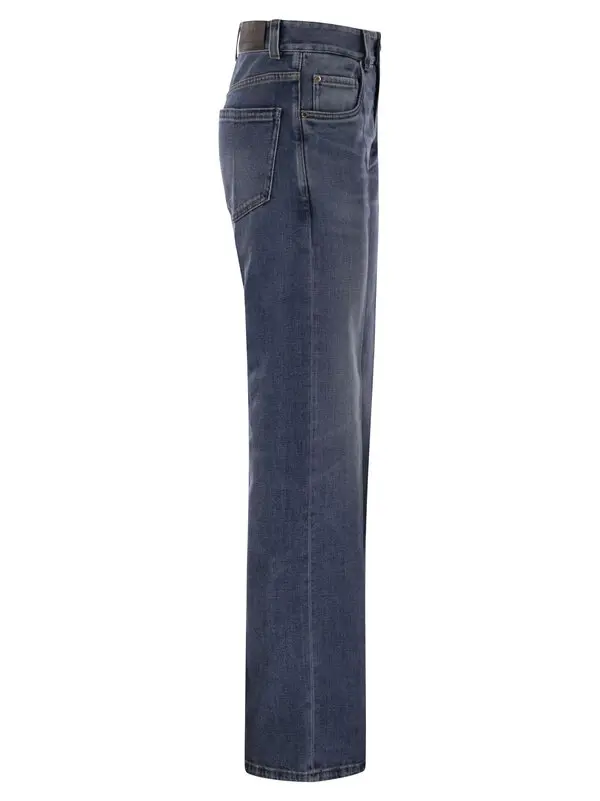 Brunello Cucinelli Contemporary Loose Trousers In Comfort Cotton Denim With Jewellery - Blue