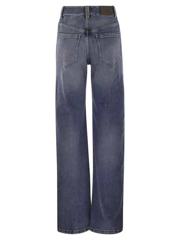 Brunello Cucinelli Contemporary Loose Trousers In Comfort Cotton Denim With Jewellery - Blue