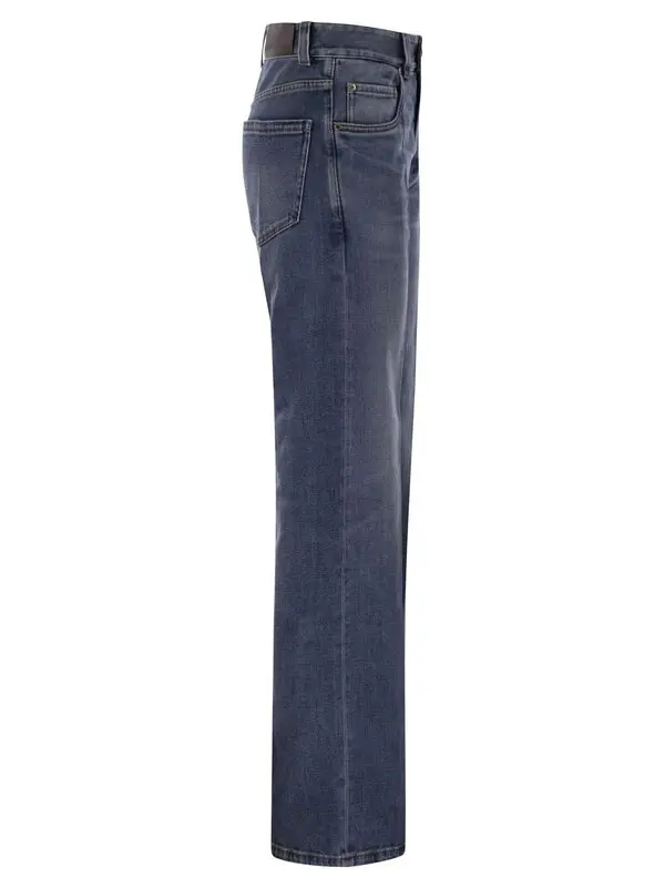 Brunello Cucinelli Contemporary Loose Trousers In Comfort Cotton Denim With Jewellery - Blue
