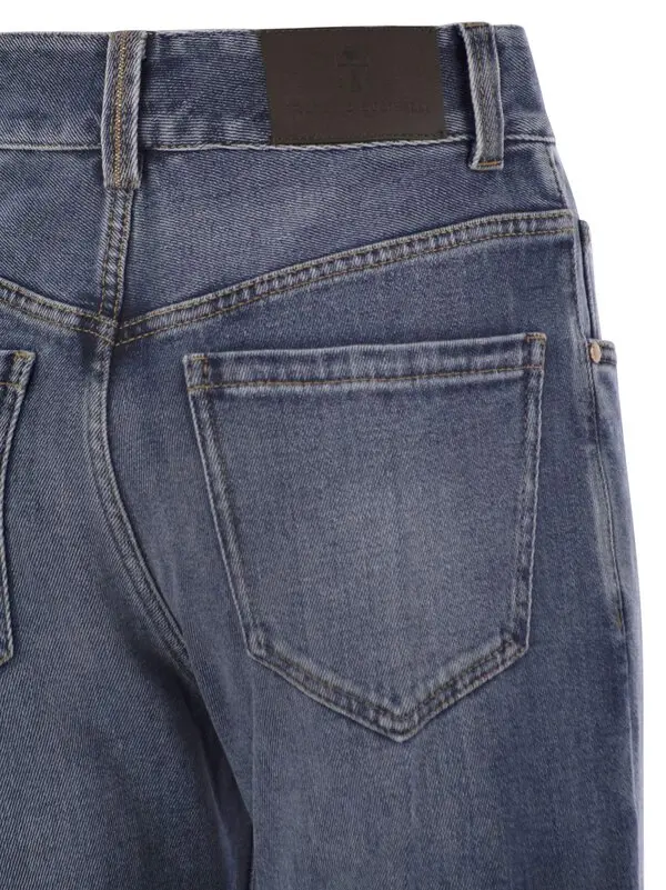 Brunello Cucinelli Contemporary Loose Trousers In Comfort Cotton Denim With Jewellery - Blue