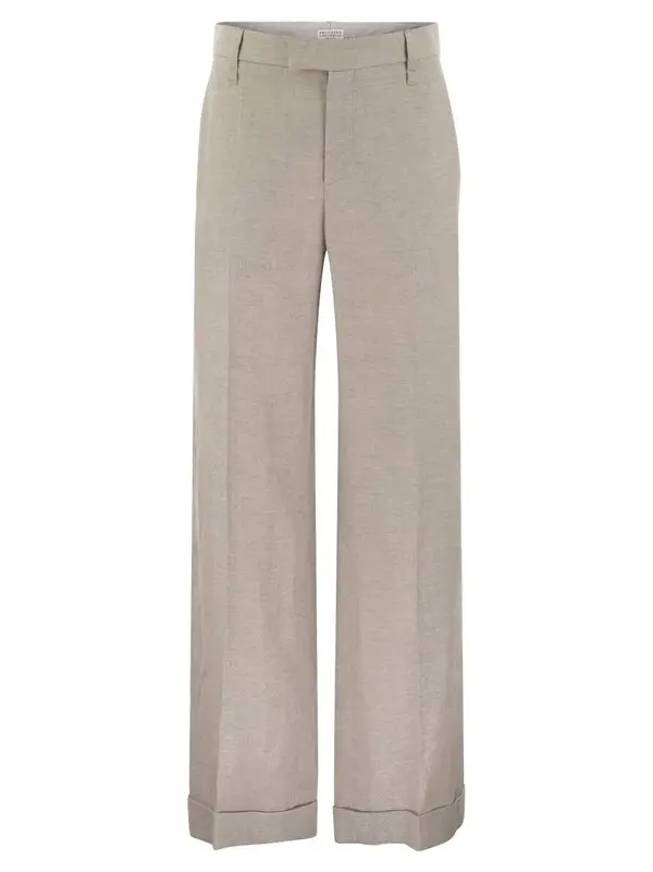 Brunello Cucinelli Sparkling Linen Twill Flared Trousers - Multicolor