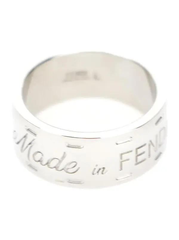 Fendi Silver Tone Ring With Lettering Engraving In Brass