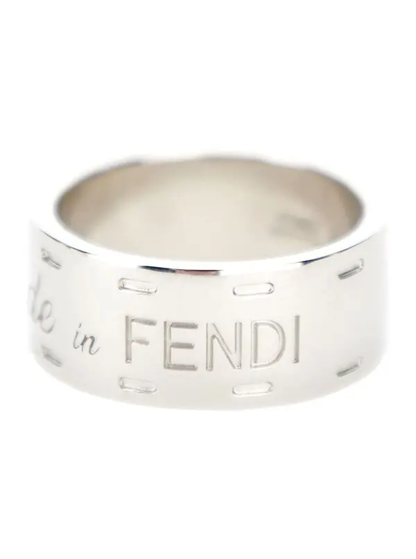 Fendi Silver Tone Ring With Lettering Engraving In Brass