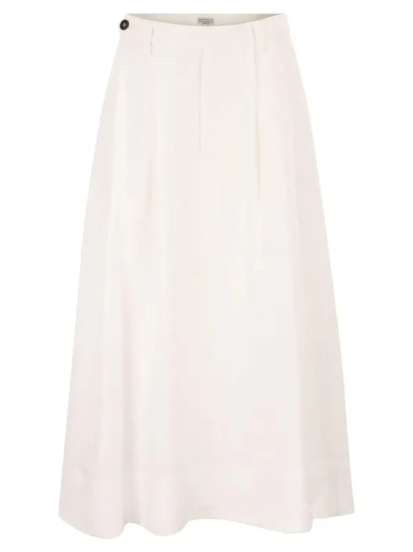 Brunello Cucinelli Fluid Viscose And Linen Twill Sartorial Skirt - Cream