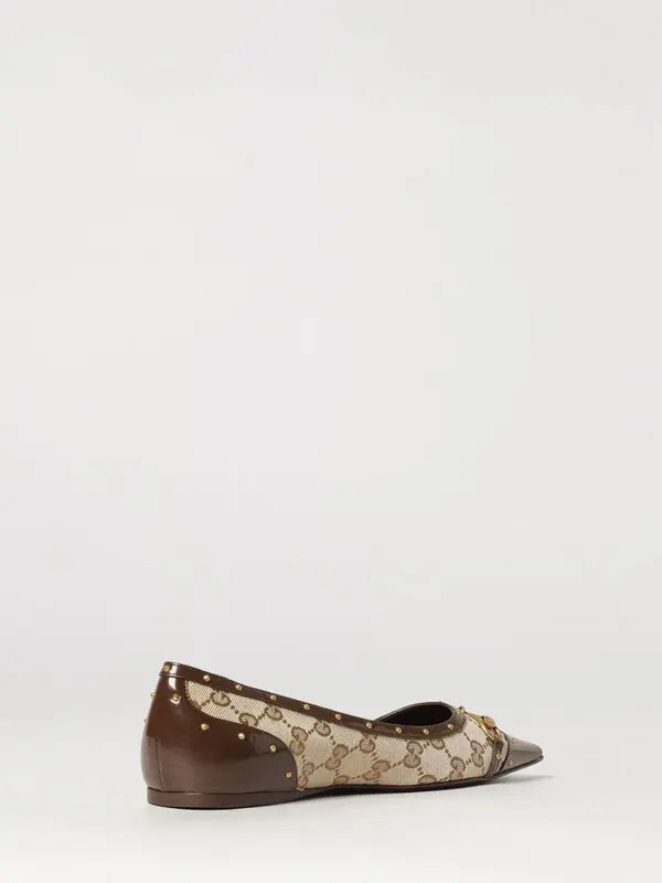 Gucci Gg Monogram Canvas And Leather Ballet Flats With Horsebit - Cream