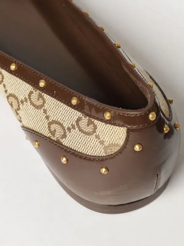 Gucci Gg Monogram Canvas And Leather Ballet Flats With Horsebit - Cream