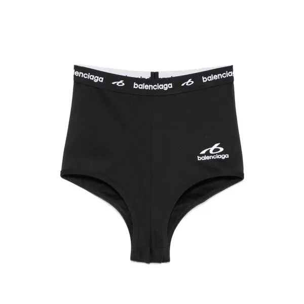 Balenciaga Logo-print Stretch High-waisted Mini Shorts - Black