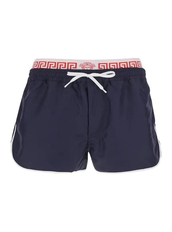 Versace Tech Fabric Swim Shorts With Logo Band - Multicolor