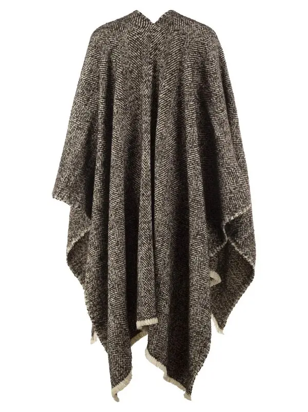 Brunello Cucinelli Herringbone Wool, Cashmere And Alpaca Cape - Brown