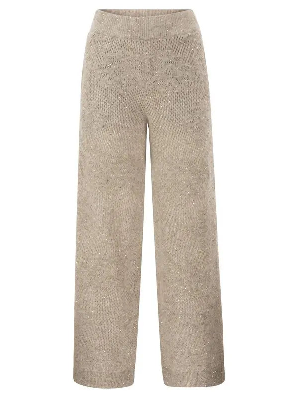 Brunello Cucinelli Open-knit Trousers With Sequins - Cream