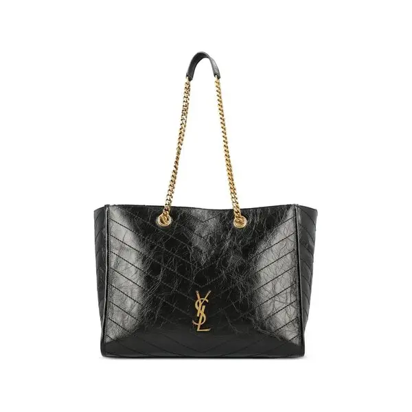 Saint Laurent Calfskin Chevron Quilted Tote - Black