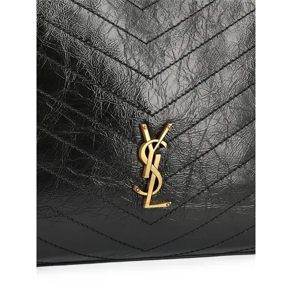 Saint Laurent Calfskin Chevron Quilted Tote - Black
