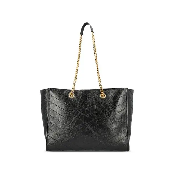 Saint Laurent Calfskin Chevron Quilted Tote - Black