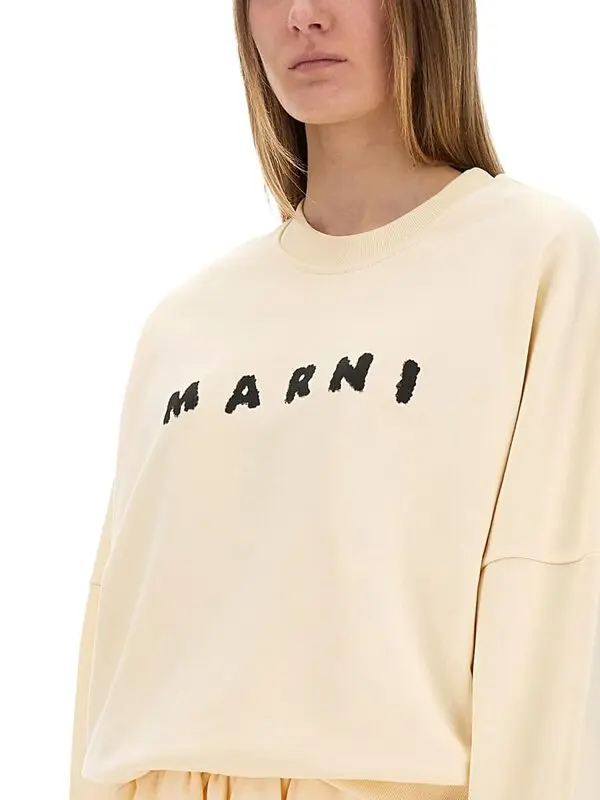 Marni Cotton Sweatshirt With Print - Cream