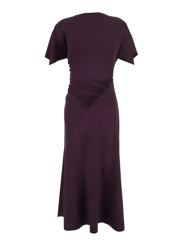 Victoria Beckham Bordeaux Long Dress With Cap Sleeves And Elastic Waist In Tech Fabric Stretch For - Multicolor