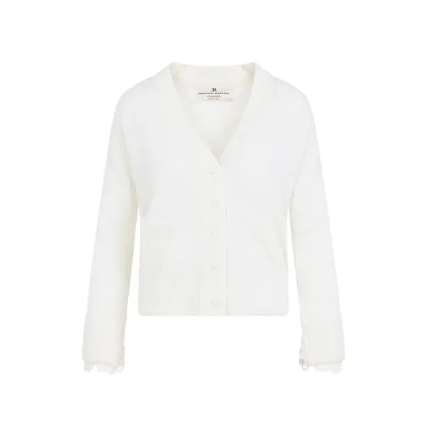 ERMANO SCERVINO Ermanno Scervino Cashmere Lace-trimmed Cardigan - White