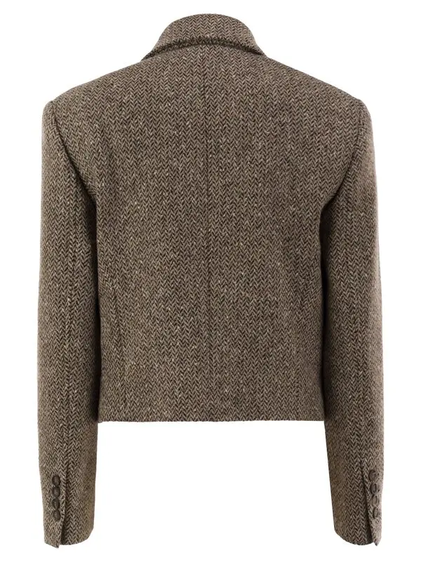 Brunello Cucinelli Double-breasted Herringbone Blazer With Subtle Shimmer
