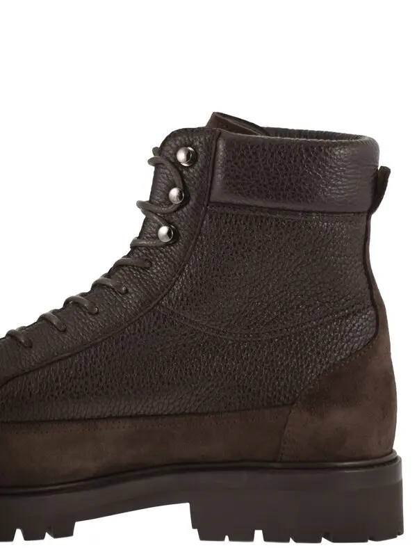 Brunello Cucinelli Grained Leather And Suede Lace-up Boots