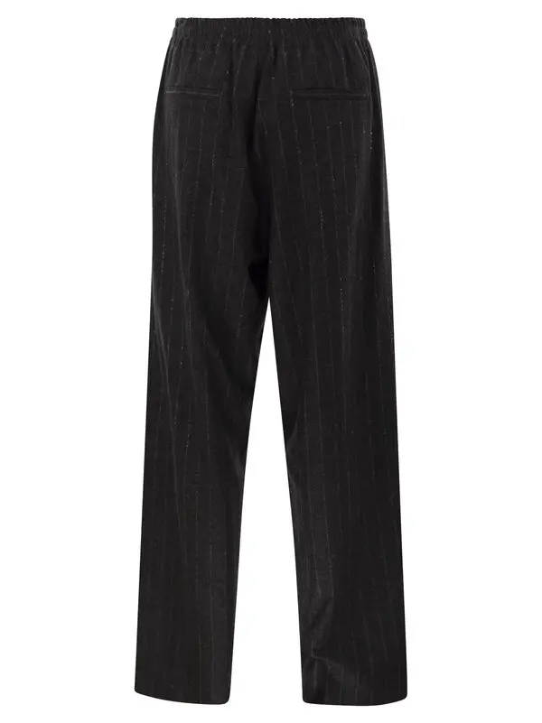 Brunello Cucinelli Pinstriped Flannel Trousers With Sequins