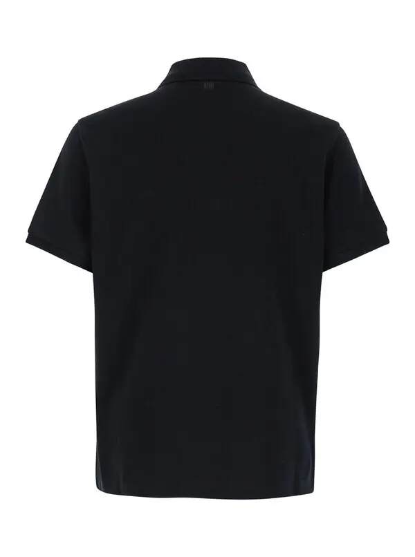 AMI Paris Polo Shirt With Embroidered Adc Logo On The Front In Cotton For - Black