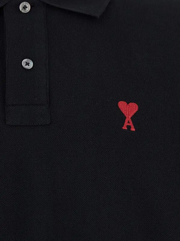 AMI Paris Polo Shirt With Embroidered Adc Logo On The Front In Cotton For - Black