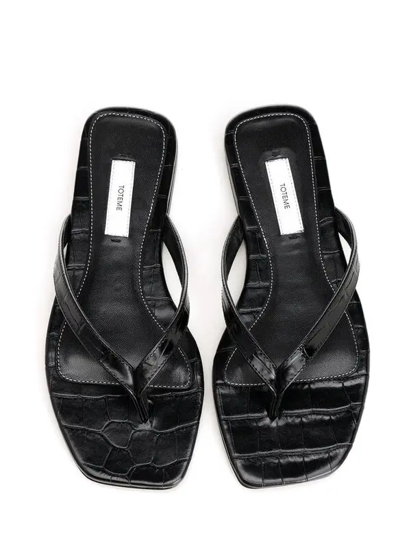 TOTEME Croco-embossed Flip Flops - Black