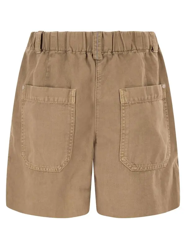 Brunello Cucinelli Cotton And Linen Shorts With Jewellery - Brown