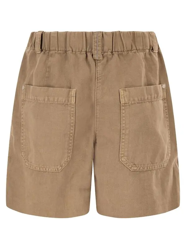 Brunello Cucinelli Cotton And Linen Shorts With Jewellery - Brown