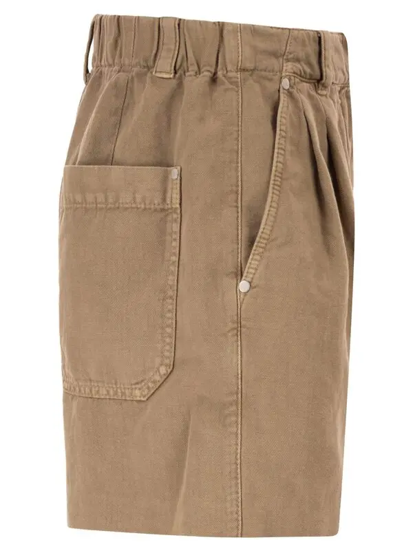 Brunello Cucinelli Cotton And Linen Shorts With Jewellery - Brown