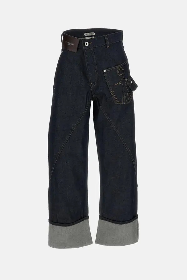 JW Anderson Twisted Turn Up Workwear Denim Jeans - Multicolor