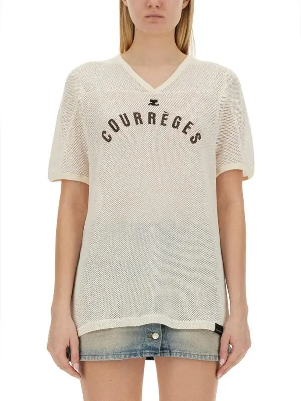 COURREGES T-shirt With Logo - Cream
