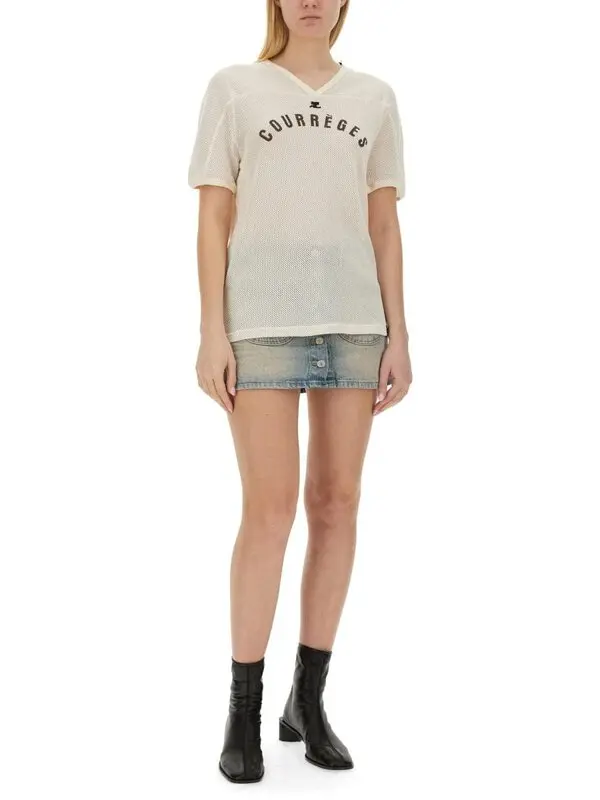 COURREGES T-shirt With Logo - Cream
