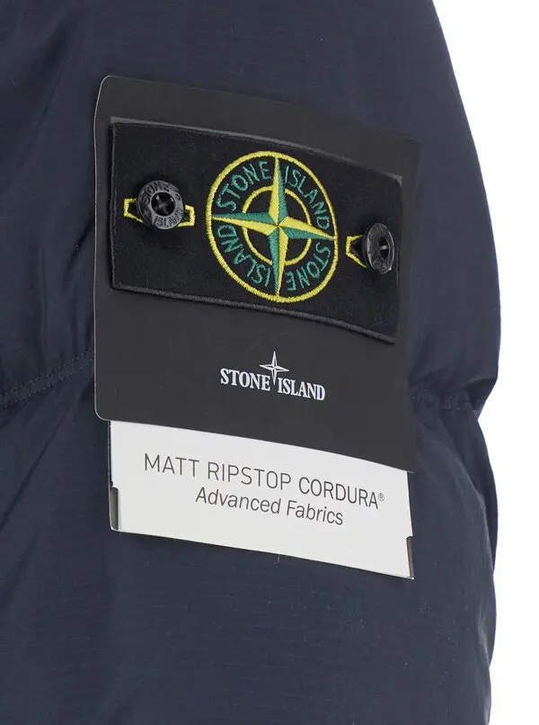 Stone Island Blue Down Jacket With Removable Hood And Logo Patch On The Sleeve In Tech Fabric For - Multicolor