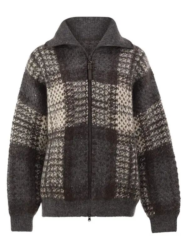 Brunello Cucinelli Jacquard Knit Bomber Cardigan With Sequins - Multicolor