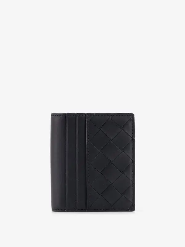 Bottega Veneta Leather Card Holder With Intrecciato Motif - Black