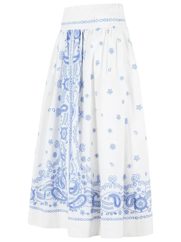 SELF-PORTRAIT Embroidered Cotton Midi Skirt - White